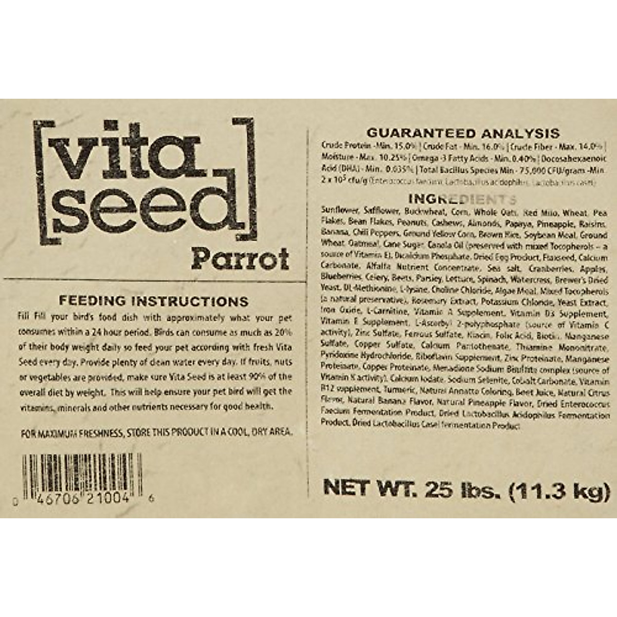 Higgins 466145 Vita Seed Parrot Food For Birds, 25-Pound