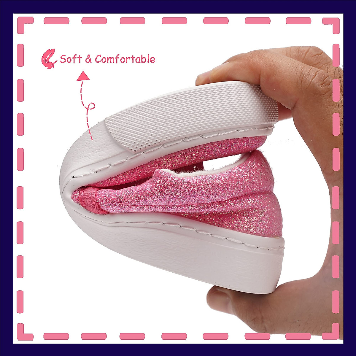 Toandon Little Girls Kids Sneakers Canvas Shoes Loafers Glitter Low Top Slip On Glimmer Sparkle Non-Slip Rubber Sole Lightweight Breathable Outdoor Fashion Casual Tennis Shoes Pink Size 2