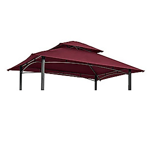 MengK 8x5Ft Grill Gazebo Replacement Canopy,Double Tiered BBQ Tent Roof Top Cover,Burgundy