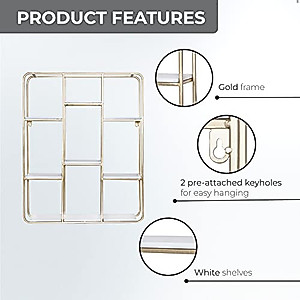 Sheffield Home Decorative Rounded Edge Metal and Wood Floating Shelf, Gold and White