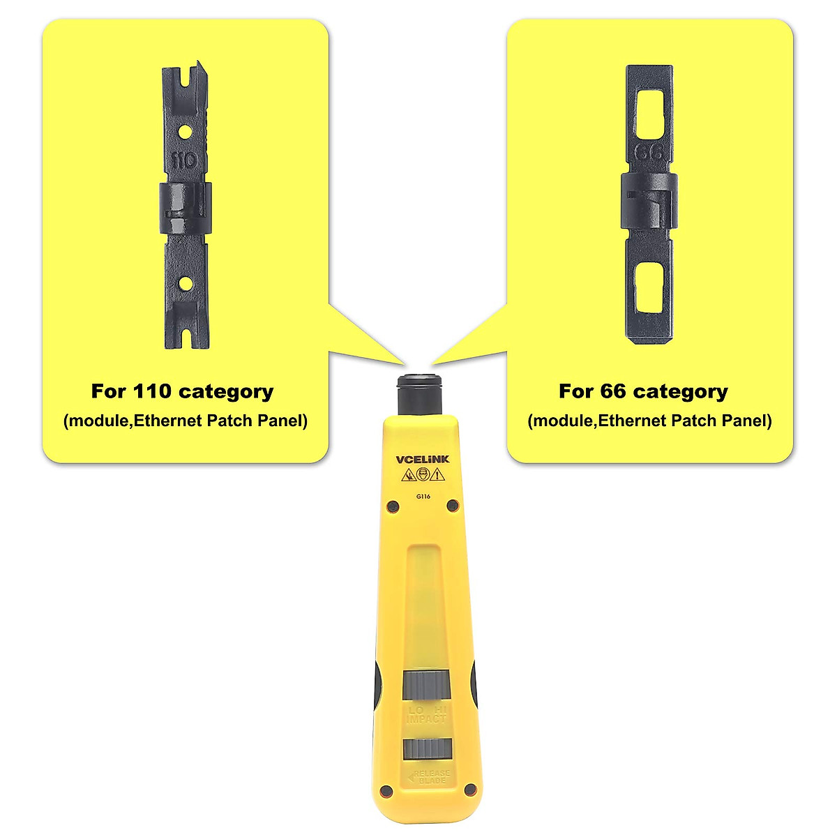 VCELINK Punch Down Impact Tool with 110 and 66 Blades, Network Wire Punch Down Impact Tool Kit, Keystone Impact Terminal Insertion Tools, Network Cable CAT6/CAT5/CAT3 Stripper