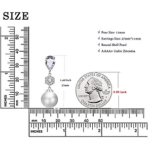 Cubic Zirconia Simulated Shell Pearl Earrings Dangle for Women, Platinum Plated Rhinestones Pearl Earrings Dangling,Bridal Pearl Earrings Drop for Wedding, Brides, Bridesmaid.