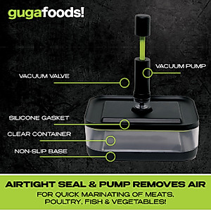 Guga Foods Vacuum Seal Marinade Container Set, Air Sealed Pump, Removes Air for Quick Marination, Barbecue & Grilling Marinator