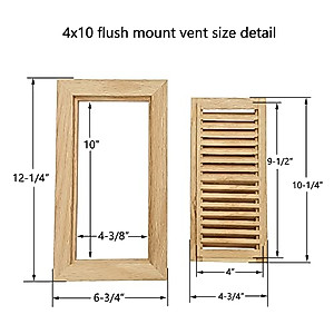 Homewell Red Oak Wood Floor Register Vent, Flush Mount with Frame, 4x10 Inch, Unfinished