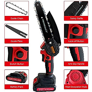 Mini Chainsaw Cordless 6-Inch with 2 Battery, YINLONGDAO Electric Compact Chain Saw with Brushless motor, Handheld Chain Saw Pruning Shears Chainsaw for Courtyard, Tree Branches, Household and Garden
