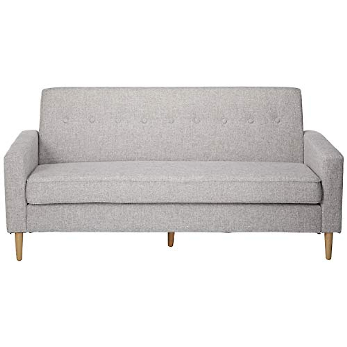 GDFStudio Christopher Knight Home Sawyer Mid-Century Modern Fabric 3-Seater Sofa, Light Grey Tweed / Natural
