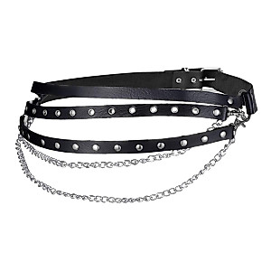 Eigso Leather Punk Goth Belt for Women Men Rock Classic Vintage Gothic Chain Waist Belt for Woman Man Black