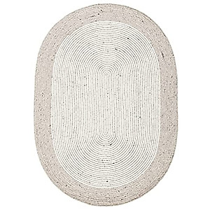 SAFAVIEH Braided Collection 8' x 10' Oval Beige/Ivory BRD904A Handmade Country Cottage Reversible Wool Entryway Foyer Living Room Bedroom Kitchen Area Rug
