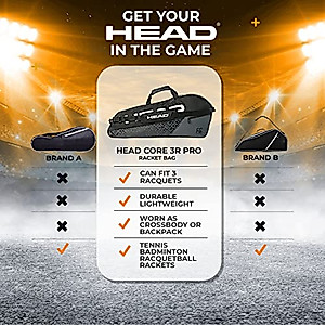Head Core 3R Pro Tennis Racquet Bag 3-Pack (30 x 13 x 4 Inches), Black/Grey