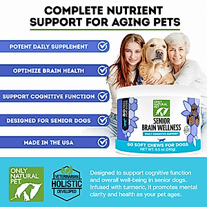 ONLY NATURAL PET Senior Brain Wellness Dog Chews - Soft Dog Chews for Senior Dogs, Small, Medium & Large Breeds, Toothless & Geriatric Dogs, Chicken & Bacon Flavor Dog Snacks, Baked Treats - 60 Count