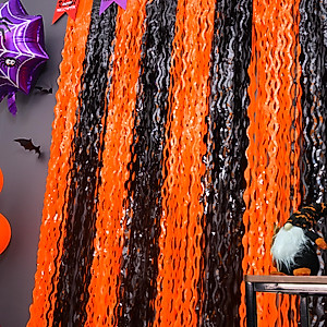 Mega-L Halloween Foil Fringe Curtains, 3 Pack Orange Black Photo Booth Props, 18 Pcs PVC Bat and Spider Stickers Decals Wall Decor Halloween Photo Backdrop for Halloween Party Decoration