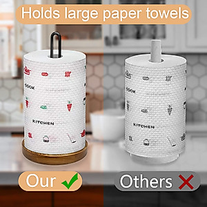 Farmhouse Paper Towel Holder with Wood Base, Wooden Paper Towel Holder Countertop, Rustic Kitchen Paper Towel Stand Fits Standard and Jumbo Size