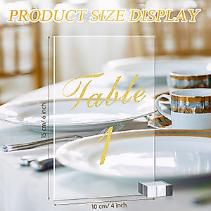 Acrylic Wedding Table Numbers with Stands 1-40 Gold Table Number Signs and Holders 4 x 6 Inch Printed Calligraphy Table Number Holders Clear Acrylic Sign for Wedding Reception Centerpiece Event Party