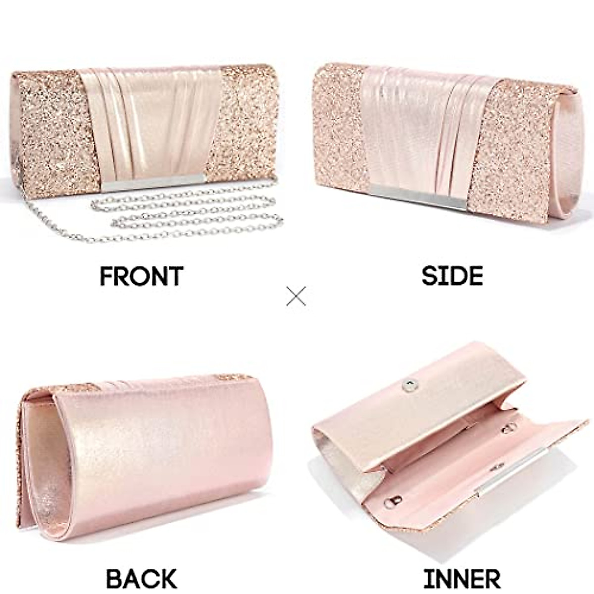 Yokawe Women's Clutch Purse Flap Glitter Evening Bag Prom Party Bride Wedding Handbag (Pink)