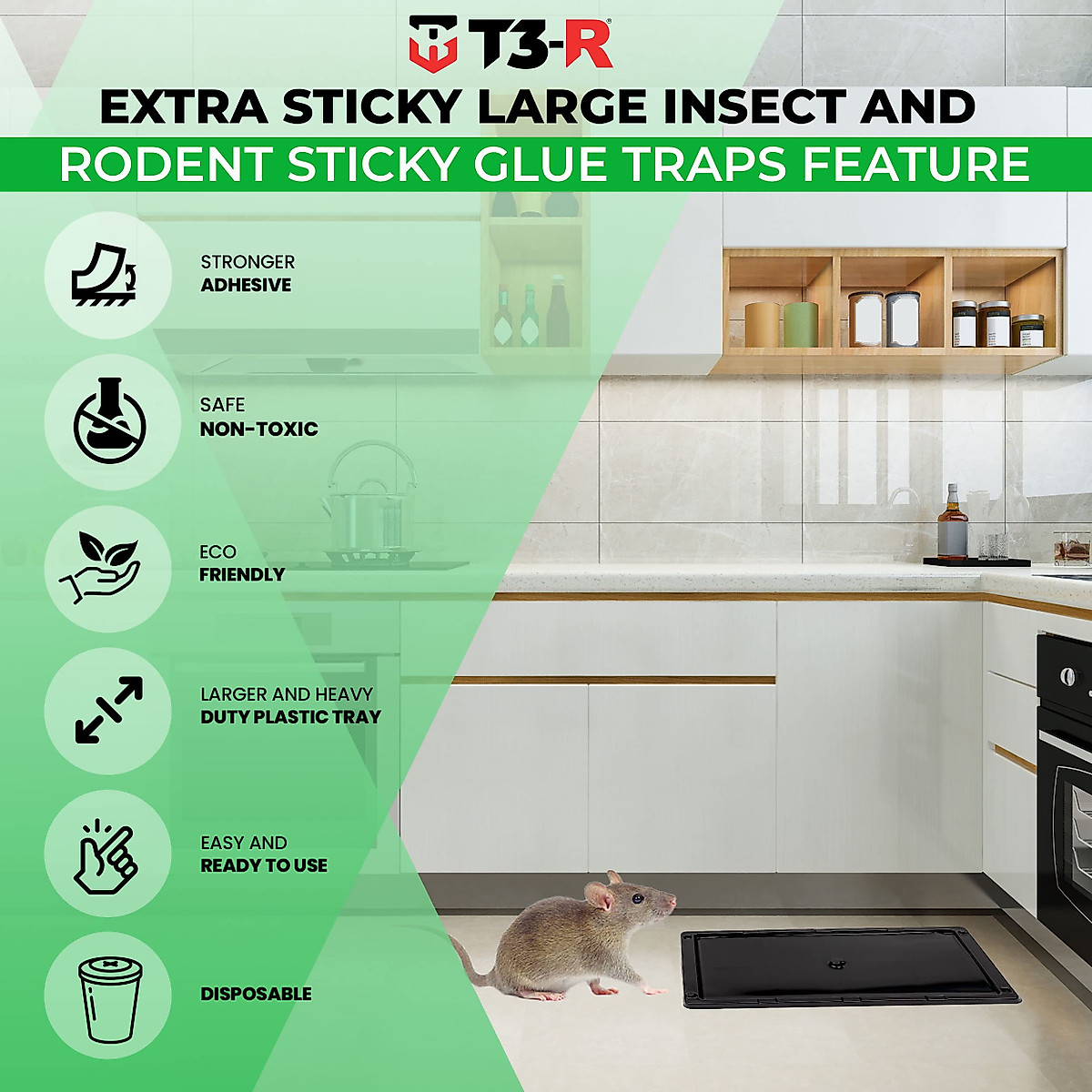 T3-R Sticky Traps for Bugs Extra Large (12 Pack) - Mouse and Insect Glue Boards - Disposable Non-Toxic Glue Traps for Mice and Rats - Extra Strength Sticky Glue Traps for Rodent