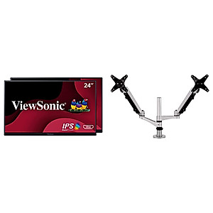 ViewSonic VA2456-MHD_H2 Dual Pack Head-Only 1080p IPS Monitors and LCD-DMA-002 Spring-Loaded Dual Monitor Mounting Arm with Vesa Mount