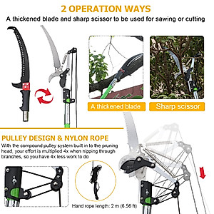 26 Feet Tree Pole Pruner Manual Branches Trimmer Tree Branch Garden Tools Loppers Hand Pole Saws Extendable Height Adustable System for Sawing and Shearing