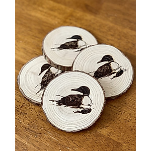 Loon Engraved Wood Coaster - Set of 4 - Perfect Gift for Wedding, Engagement, Anniversary, or Christmas