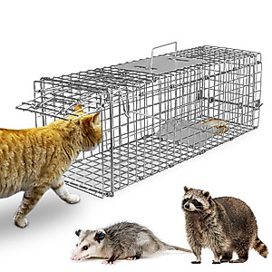 Live Animal Cage Trap 23.5" x 7.3" x 7.7" Collapsible Humane Live Animal Cage Trap, Humane Live Trap Cage for Rabbits, Groundhog, Stray Cat, Squirrel, Raccoon, Mole, Gopher, Chicken, Skunk, Chipmunk