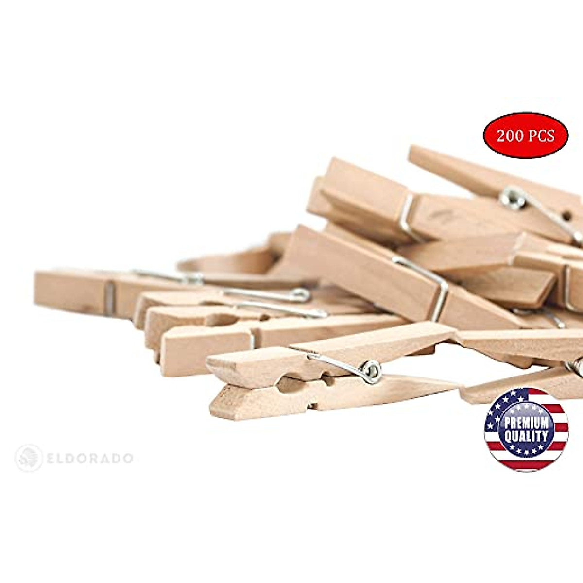 Eldorado Clothespins, Standard Natural Wooden, Stain Proof, 3 inch, 200 Value Pack, for Multipurpose Everyday Laundry, Clothes, Towels, Craft, Photos, Pictures, Decor, Baby Shower, Art Wall