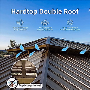 Jaxenor 12'x20' Outdoor Aluminum Wood Grain Hardtop Gazebo - Galvanized Steel Double Canopy for Patios, Decks, and Backyards - Includes Curtains and Netting (Wood-Looking)