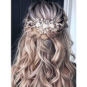 Unicra Silver Flower Bride Wedding Hair Vine Leaf Bridal Hair Piece Rhinestone Hair Accessories Beaded Headpieces Jewelry for Women and Girls (Silver)