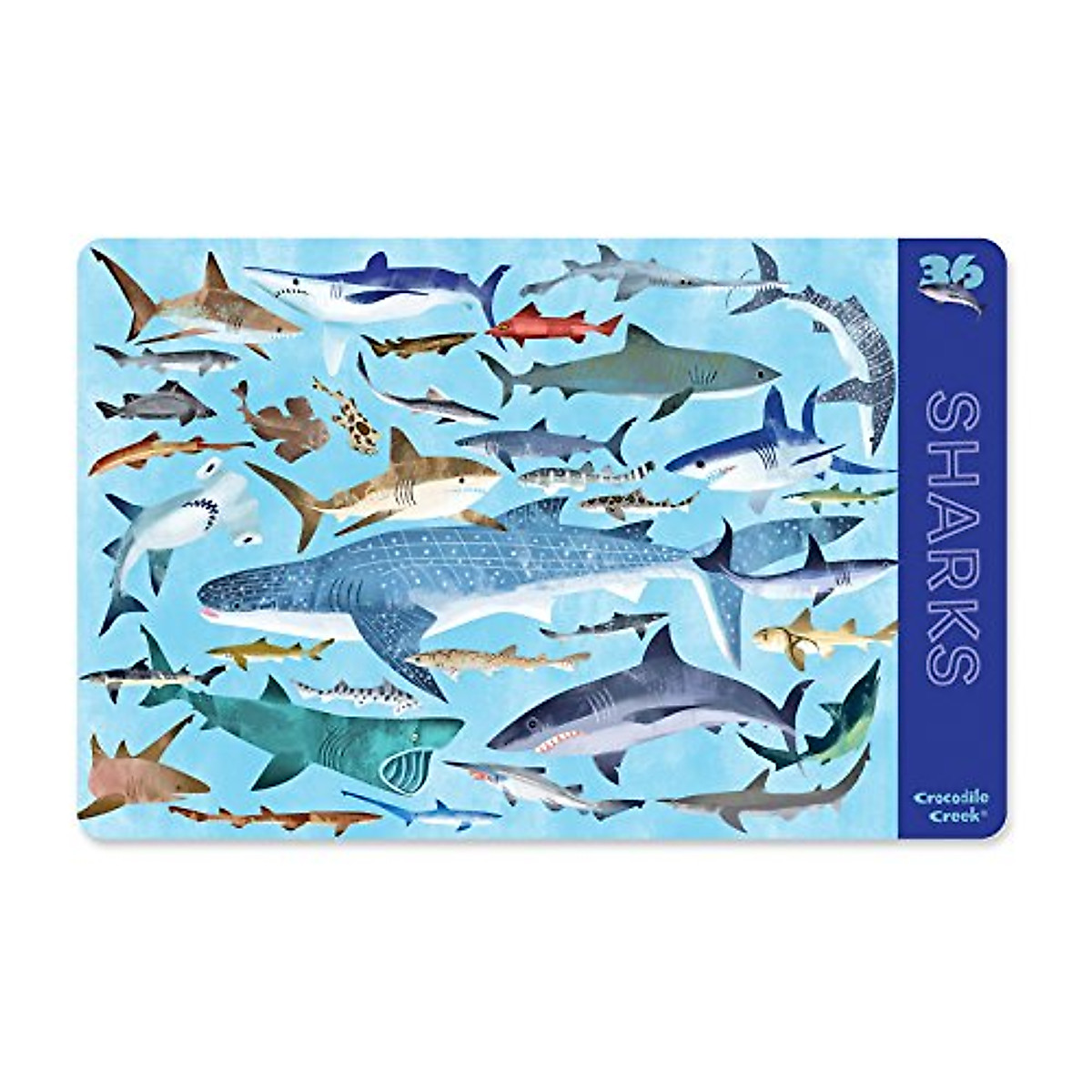Crocodile Creek 36 Animals/Sharks 2-Sided Placemat, Blue/Green/Teal/Grey/Red