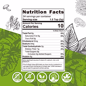 Mushroom Matcha Powder, Unsweetened, Mixed with Six Mushroom Extracts and Ceremonial Grade Matcha Green Tea, 24 Servings