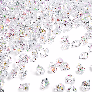 DomeStar Dazzling Fake Ice Rocks - 150PCS Holographic Acrylic Crushed ICES Sparkling Fake Diamonds Iridescent Plastic Clear Gems Marble Vase Fillers & Table Scatter Decoration