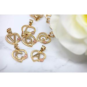10k Two-Tone Initial Heart Pendant in Yellow and Rose Gold - Letter B