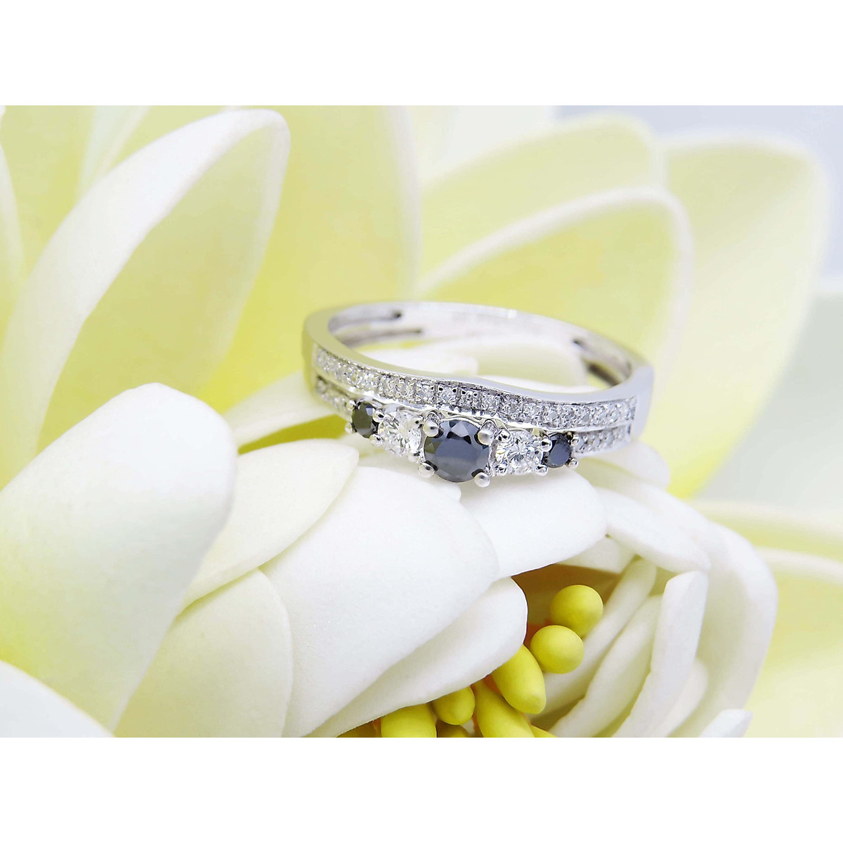 Dazzlingrock Collection 0.45 Carat (Ctw) Round Black And White Diamond 5 Stone Alternating Style Engagement Ring Set for Her in 10K White Gold, Size 6