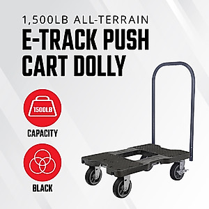 SNAP-LOC, All Terrain 4 Wheel Black Push Cart Dolly, Heavy Duty Dolly Cart, 6 Inch Casters, Push Bar & E Strap Attachment Included, 1,500 lb Capacity, Made in USA, Black