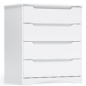Gizoon 4 Drawer Dresser, White Chest of Drawers with Large Storage Capacity, Bedroom Dressers and Organizer with Embedded Handles and Sturdy Anti-tripping Device for Office, Living Room, Hallway