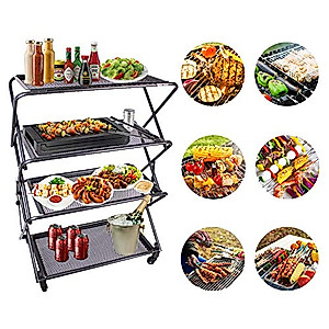 Zenree 4-Tier Folding Kitchen Shelf, Removable Mesh Trays, Black, 39"