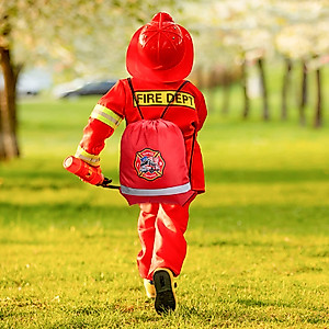 Xinnun 20 Pcs 13.39 x 16.54 Inch Firefighter Drawstring Backpack Firefighter Bag Fire Truck Firetruck Birthday Party Favor