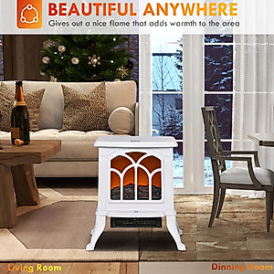 HOMCOM 17" Freestanding Electric Fireplace Stove, Fire Place Heater with Realistic Logs and Flame Effect, Adjustable Temperature, and Overheat Protection, 750W/1500W, White