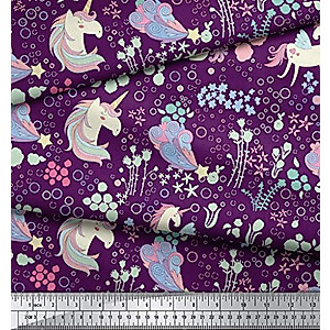 Soimoi Purple Heavy Canvas Fabric Unicorn & Floral Print Fabric Upholstery Fabric, Fabric for Home Accents by The Yard 58 Inch Wide