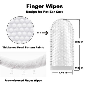 2 Pack Dog Ear Finger Wipes, Dog Ear Cleaner, Grooming Kit Care for Dogs and Cats, Soft & Easy Otic Cleaning Pads, Gently Remove Ear Wax, Dirt & Odor