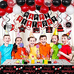 Red and Black Party Decorations, Birthday Decorations for Boys Girls Red Bady Party Supplies for Men Women BirthdayTablecloth Hanging Swirls Decor for 13th 15th 16th 18th 21st