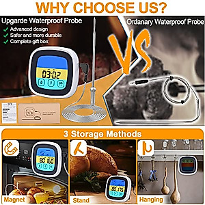 Digital Meat Thermometer for Cooking, Food Thermometer with Large Touchscreen Backlight LCD, Long Probe, Cooking Thermometer for Beef Liquid Oven BBQ Grill Fry Candy, Kitchen Stuff Gift for Women Men