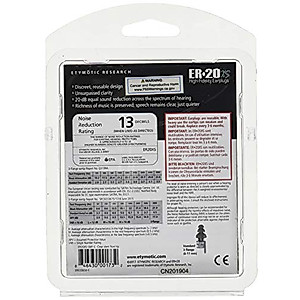Etymotic Research ER20XS High-Fidelity Earplugs (Concerts, Musicians, Airplanes, Motorcycles, Sensitivity and Universal Hearing Protection) - Standard, Clear Stem/Frost Tips (4 Piece Set)