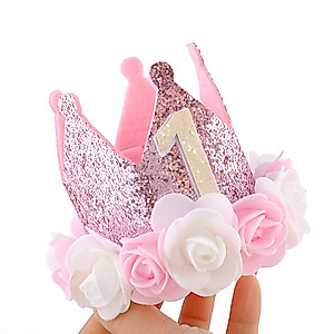 Kbrand Hat First Birthday 1st Decorations For Girl Gifts Rose Gold Baby Pink Crown Party One Year Old Princess, Rose Gold,pink