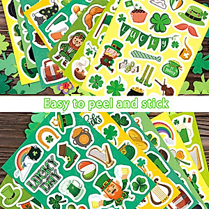 16 Sheets St. Patrick’s Day Theme Stickers for Kids-Lucky Shamrock Clover Hat Irish Day Party Favors Supplies Gifts for Boys and Girls