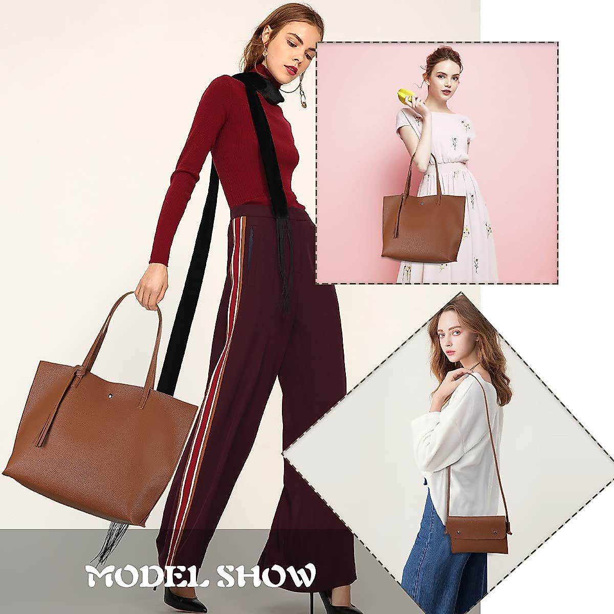 K.EYRE Women's Faux PU Leather Tote Shoulder Purses Bag for women, Big Capacity Tassel Handbag