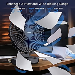 EasyAcc Desk Fan Small Air Circulator Fan 7 Inch, 3 Speed Ultra-Quiet 90°Tilt Bedroom Fan, Personal DeskTop Table Electric Cooling Fan for Bedside Office Home (No Battery)