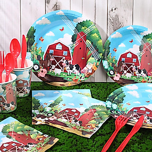 Hushee 171 Pcs Farm Animals Theme Party Supplies Cowboy Farm Barn Party Tablecloth 24 Guests Dinner Plates Dessert Plates Cups Napkins Banner for Baby Shower Western Cowgirl Farm Party Decoration
