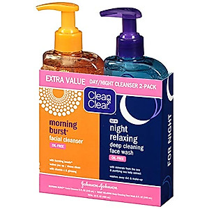 Clean & Clear 2-Pack Day and Night Face Cleanser Citrus Morning Burst Facial Cleanser with Vitamin C and Cucumber, Relaxing Night Facial Cleanser with Sea Minerals, Oil No & Hypoallergenic Face Wash
