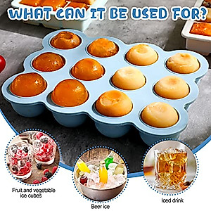 Hoolerry 4 Pcs Silicone Baby Food Freezer Tray with Clip on Lid Baby Food Storage Containers Milk Trays for Breastmilk Silicone Ice Cube Trays for Vegetable Fruit Puree, 2 Styles (Gray, Green, Blue)