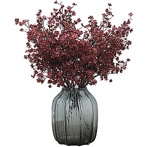 Cratone 6PCS Artificial Hydrangea Babys Breath Fabric Cloth Faux Flowers Fake Silk Plants Real Touch Flower Bouquets for Halloween Wedding Party Home Garden Decor (Autumn Red)
