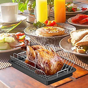 BBQ Future 17.3-Inch Nonstick Roasting Pan with Stainless Steel Rack, Turkey Roaster Pan for Turkey Chicken Meat & Vegetables, Rectangular Roasting Pans for Ovens Heavy Duty & Dishwasher Safe